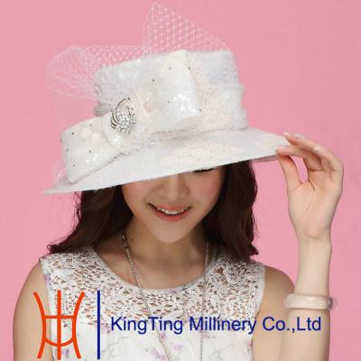 China White Broach Organza Sun Hats With 57 CM For Adults Female CE for sale
