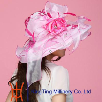 China Summer Pink Fashion Women Organza Hats For Outing / Traval for sale