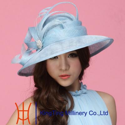 China Summer Light Blue Ladies Sinamay Hats For Special Occassions for sale