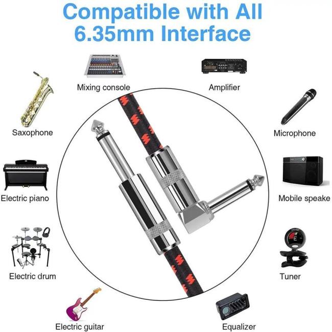 Musical Instrument Noiseless 6.35 Colored Braid Jack Instrument Electric Tweed Guitar Cables