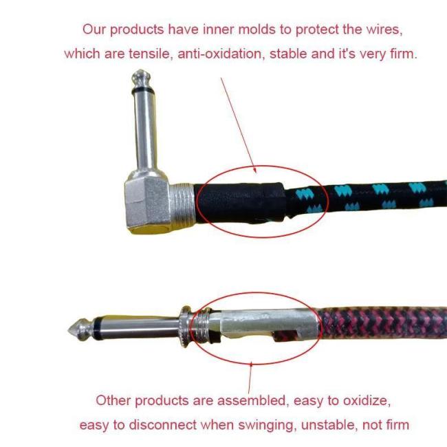 Wholesale Black Braided 6.35mm 1/4 Inch Angle-to-Straight Electric Guitar Cable, 10FT/30FT Low Noise Guitar Cable
