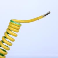 China PUR yellow green spiral cable, spring wire, coil cable for sale