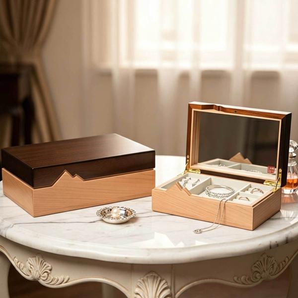 Quality Handcrafted Wooden Jewelry Box with Carved Groove Design, Custom Wholesale Wood Jewellery Gift Box for sale