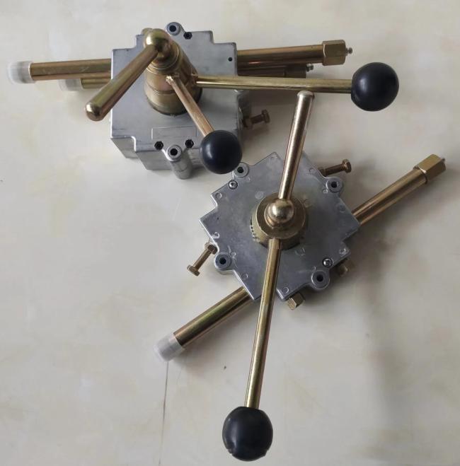 Close-up view of concrete mixer truck control system components