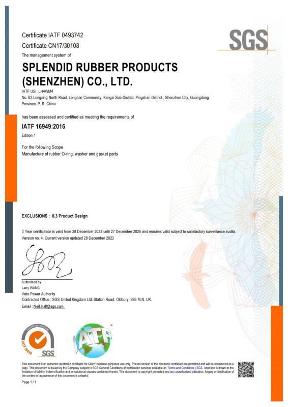 IATF16949 - Splendid Rubber Products (Shenzhen) Co., Ltd.