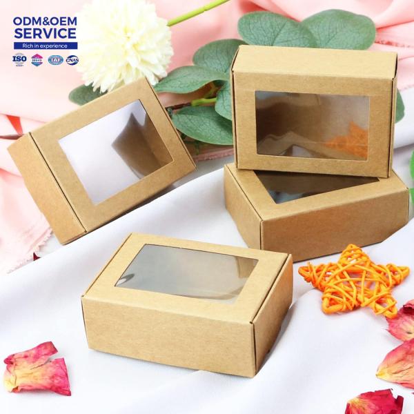 Quality Brown Kraft Paper Boxes with Clear Windows for Party Favor Treats Bakery and Jewelry Packaging Display Paper Box for sale