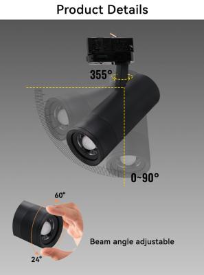 China CRI90 Zoomable LED Track Light Aluminum Black Ceiling Spotlight For Museum Gallery for sale