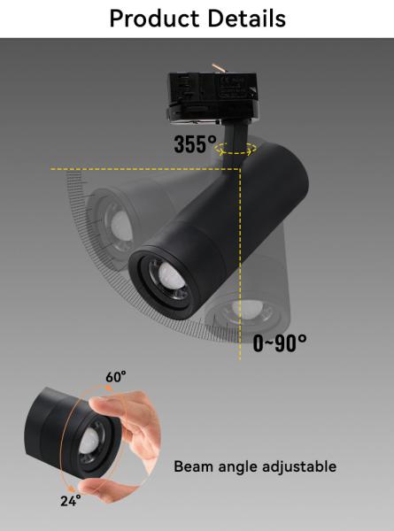 CRI90 Zoomable LED Track Light Aluminum Black Ceiling Spotlight For Museum Gallery