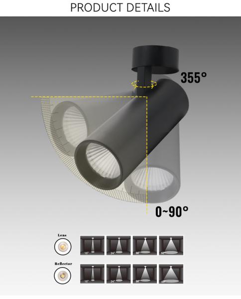 Black Finish Surface Downlight Adjustable Angle 12W Surface Mounted Spotlight