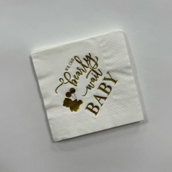 Quality White Paper Napkins 25x25cm Gold Foil Cocktail Napkins 2 Ply Food Grade for sale