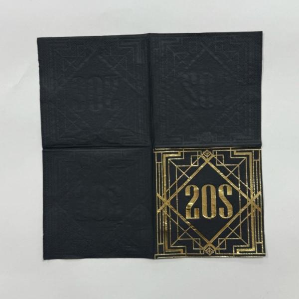 Quality Gold Foil Printed Paper Napkins 1/4 Fold 25x25cm / 33x33cm Custom for sale