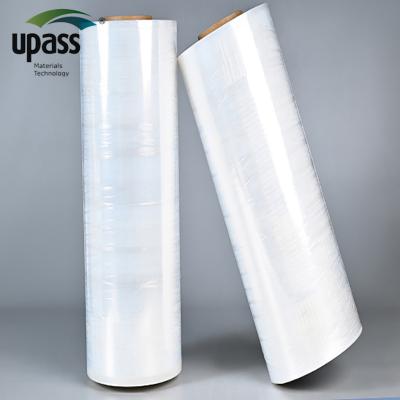 China Food Grade LLDPE Waterproof Supermarket Pallet Wrap Stretch Film Soft Roll Cast PE Shrink Film Custom Logo Printing Eco-Friendly for sale