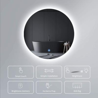 China Luxury Silver Lenses Touch Screen Wall Mirror With LED Lights And Defogger for sale