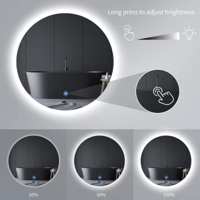 China Luxury Silver Lenses Touch Screen Wall Mirror With LED Lights And Defogger for sale