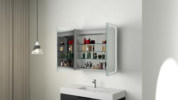 Quality Smart LED Makeup Touch Sensor Switch Double Doors Medicine Cabinet with Jewelry for sale