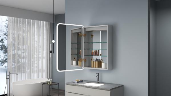Quality Wall Mounted Led Medicine Cabinet Anti Fog Lighted Vanity Mirror With Storage for sale