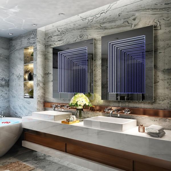 Quality Hotel 3D Mirror Magic Tunnel Bathroom LED Infinity Mirror with Silver Lenses for sale