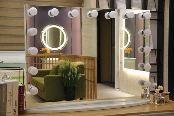 Quality White Finishing Hollywood Dimmable Mirror With Big LED Light Bulbs for Beauty for sale