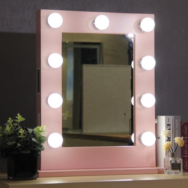 Quality Modern Luxury Table Top Framed Small Mirror with Smart Dimming LED Makeup Pink for sale