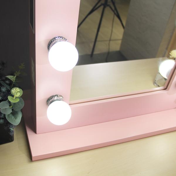 Quality Modern Luxury Table Top Framed Small Mirror with Smart Dimming LED Makeup Pink for sale