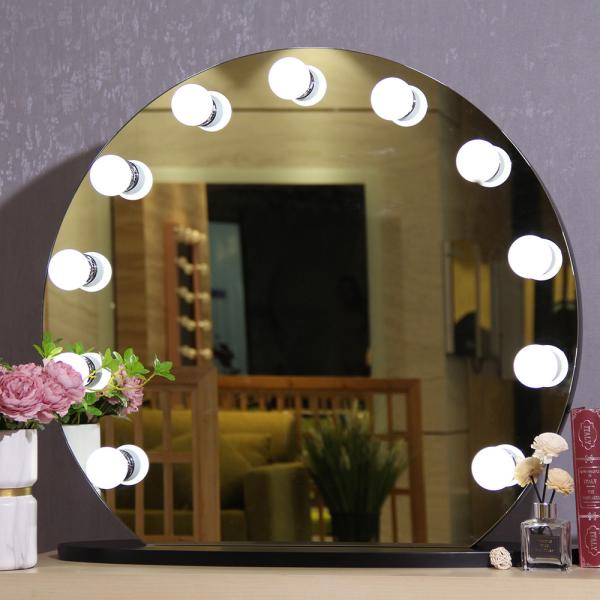Quality Custom Desktop LED Lighted Round Vanity Black Table Mirror for Hollywood Style for sale