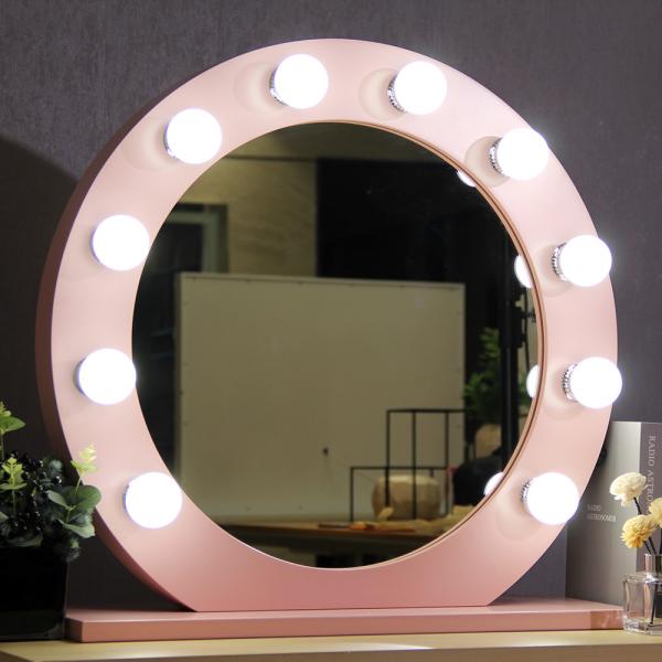 Quality Custom Desktop LED Lighted Round Vanity Black Table Mirror for Hollywood Style for sale