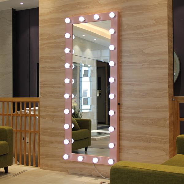 Quality Single Sided Full Length Hollywood Mirror Pink Metal Framed Full Body Vanity for sale