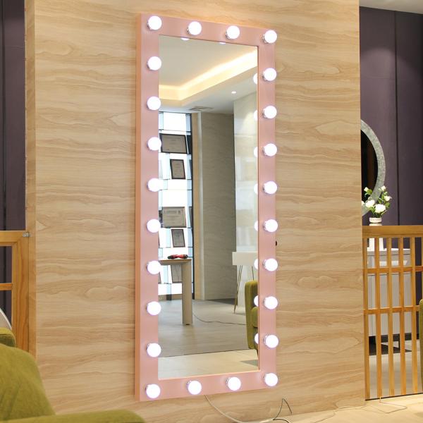 Quality Single Sided Full Length Hollywood Mirror Pink Metal Framed Full Body Vanity for sale