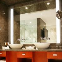 China Adjustable LED Touch Bathroom Mirror Beveled Edge Touch Light Vanity Mirror for sale
