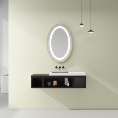 China Espelho de casa de banho LED moderno com moldura, com brilho regulável, temperatura de cor ajustável e função anti-embaciamento para hotéis e projetos residenciais à venda