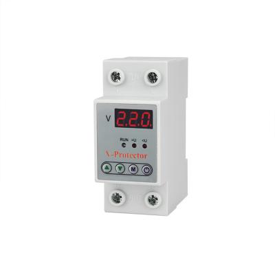 China 63A Din Rail Voltage Display Relay Single Phase 230V 50Hz Automatic Reconnect Protector with Over/Under Voltage Protection for sale