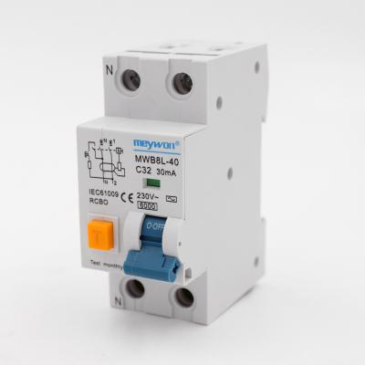 China 6A 10A 16A 20A 25A 32A 40A Electro Magnetic Type RCBO Residual Current Circuit Breaker 2P 4P 30mA with RCBO Made of Copper for sale