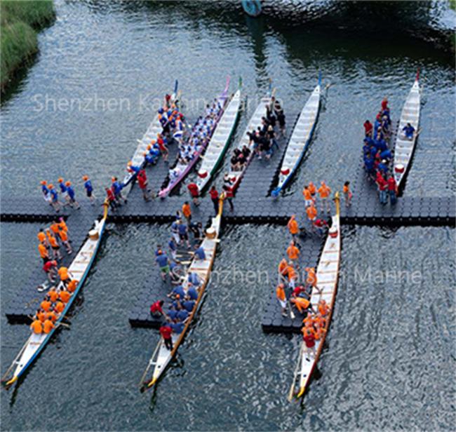 Modular floating dock installation in marina