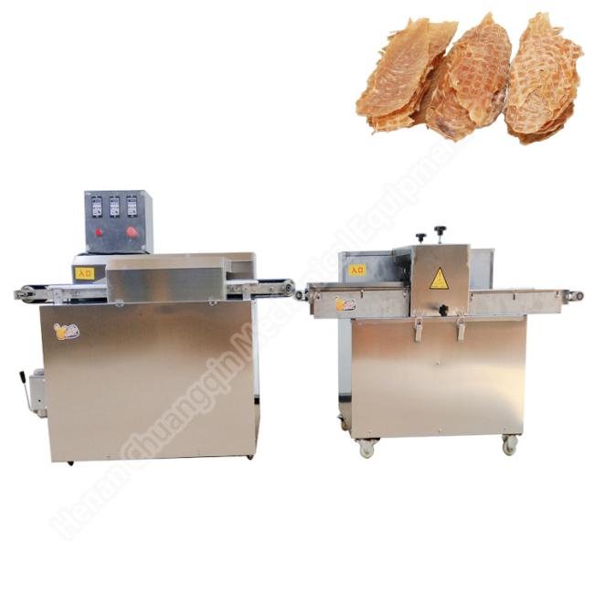 Commercial chicken breast slicer machine in operation