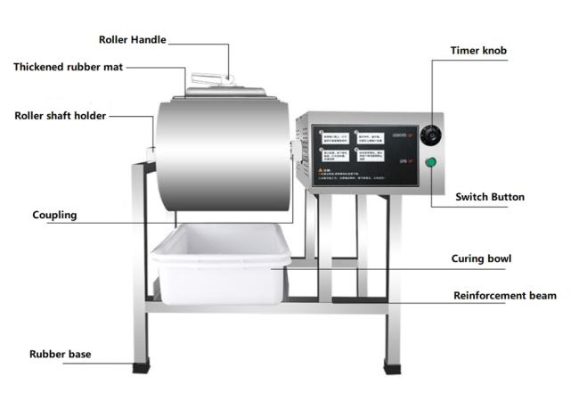 Stainless steel meat marinating machine in operation
