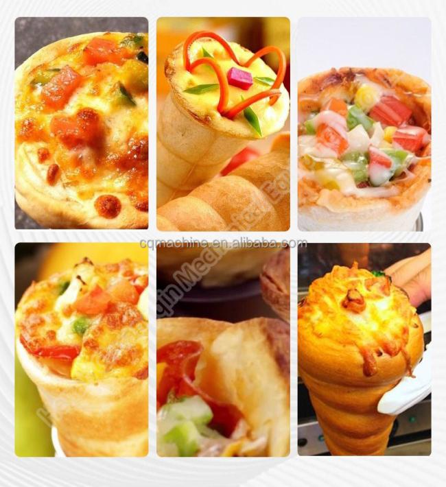Close-up of pizza cone machine components