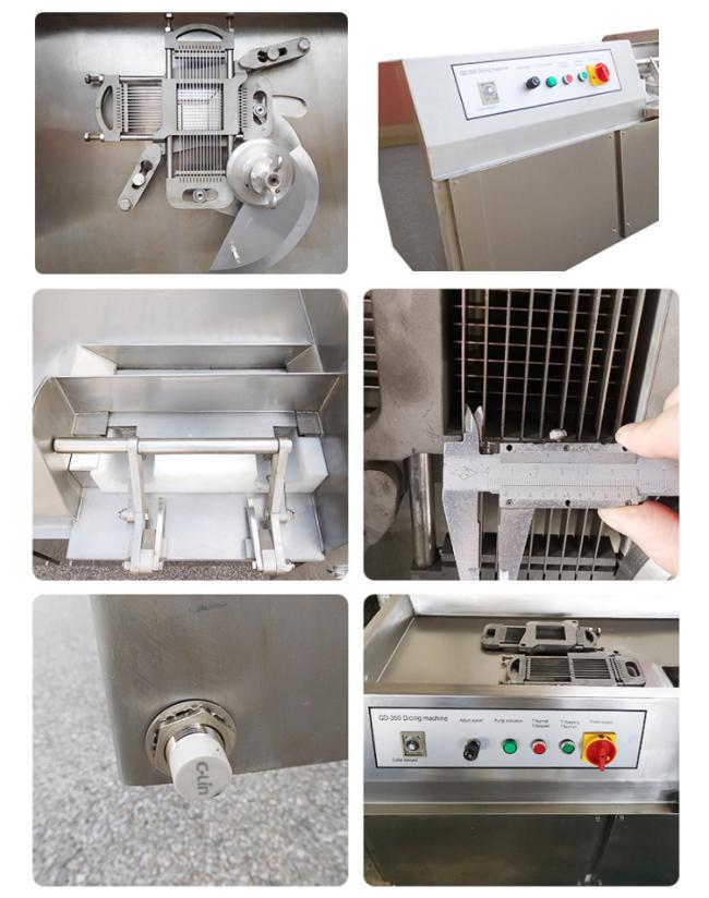 Close-up view of meat cutting machine components