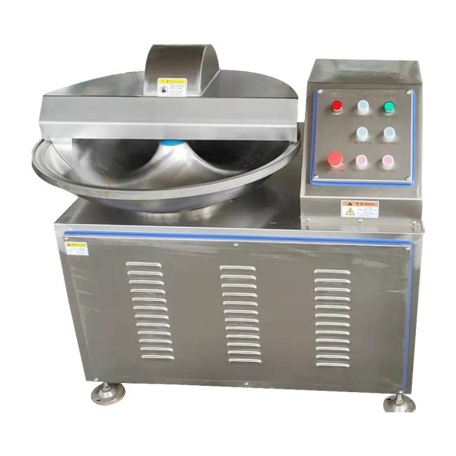 Commercial meat bowl cutter machine in operation