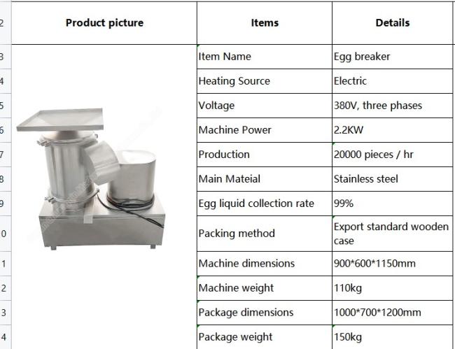 Technical diagram of egg processing machine