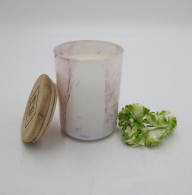 China custom environment-friendly luxury white scented glass candle with wooden lid for party for sale