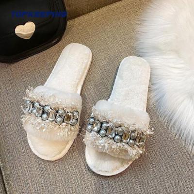 Cina Pantofole all'aperto decorative della pelliccia di Diamond Jewelry per le donne in vendita
