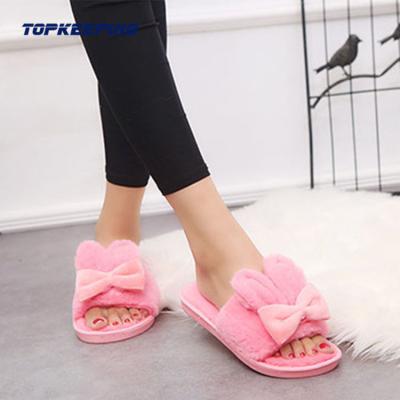 Cina L'arco multicolore della pelliccia del tallone piano fa scorrere le scarpe per le donne in vendita