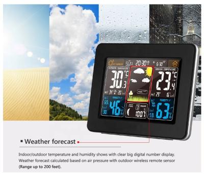 China Wireless  Sensor Indoor Outdoor Thermometer Hygrometer With Alarm Clock And Barometer for sale