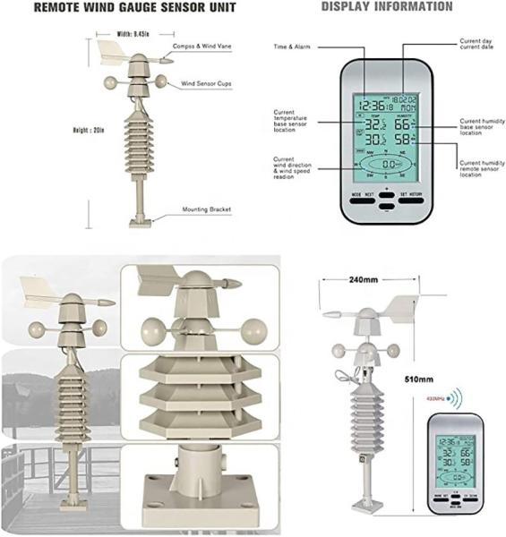 Quality ODM Supported Wireless Weather Station With Temperature Alarm And Wind Speed for sale