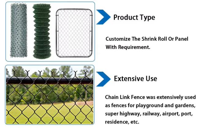 Square Satin Weave lron Playground Mesh FencingGalvanized PVC Coated Chain Link Fence