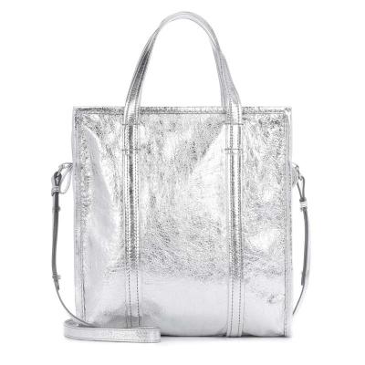 China New Urban Styling Shopper Bag Silver-tone Leather Carry Handbag Essential Market Tote Bags Roomy Style Ladies Bags for sale