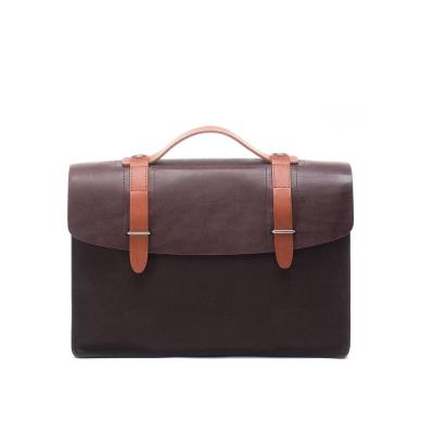 China Factory Wholesale Canvas matching Cowhide Leather Handbag Vintage Messenger Bag Men Shoulder Cross body Bags Brief Case for sale