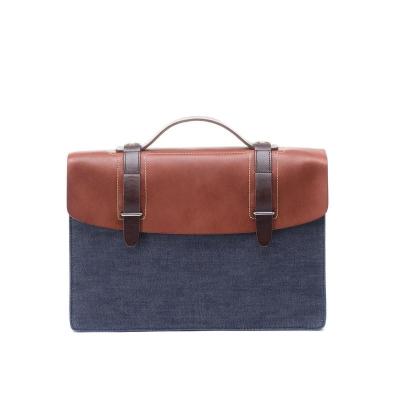 China Hot Selling Europe and America Men's Shoulder Handbags Business Briefcase Canvas Laptop Bag Matching Genuine Leather for sale