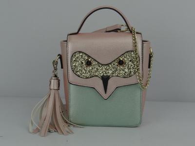 China Cartoon Phone case for lady and girls owl pattern bag with tassel and diamonds stone decoration pink and mint  color bag for sale