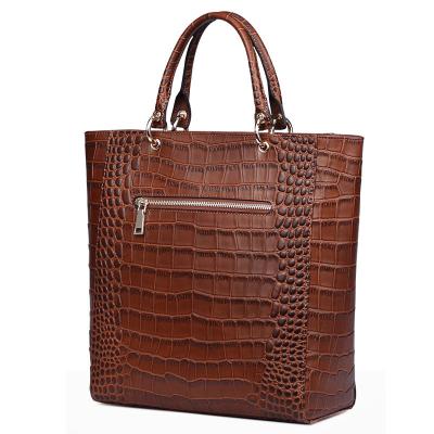 China Vintage Crocodile PU leather Handbags for Lady Fashion Shoulder Handbag Tan Color Tote Bag with Zip Pocket Bucket Bags for sale